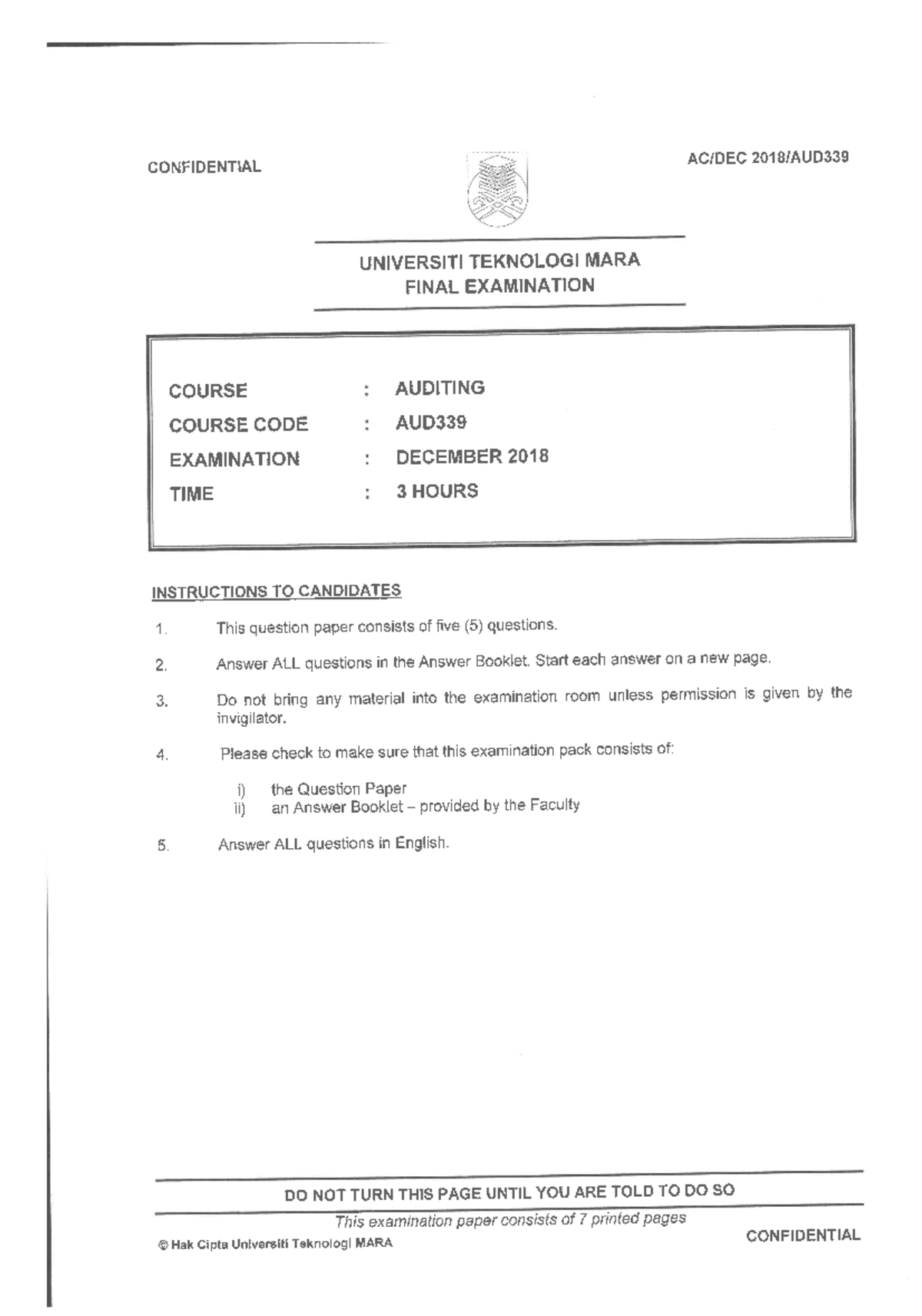 AUD339 2019 Audit Is The Examination Or Inspection Of Various Books