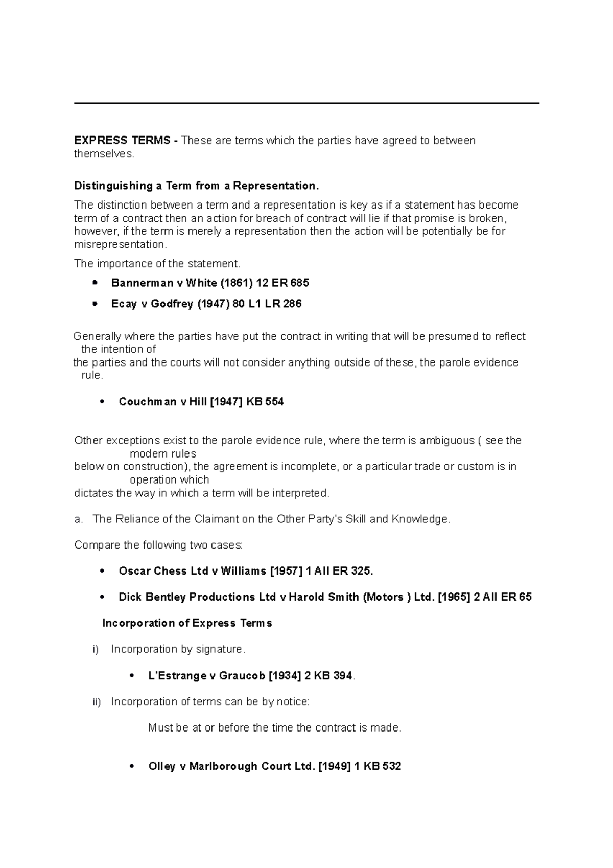 Express Terms - Lecture notes 4 - EXPRESS TERMS - These are terms which ...