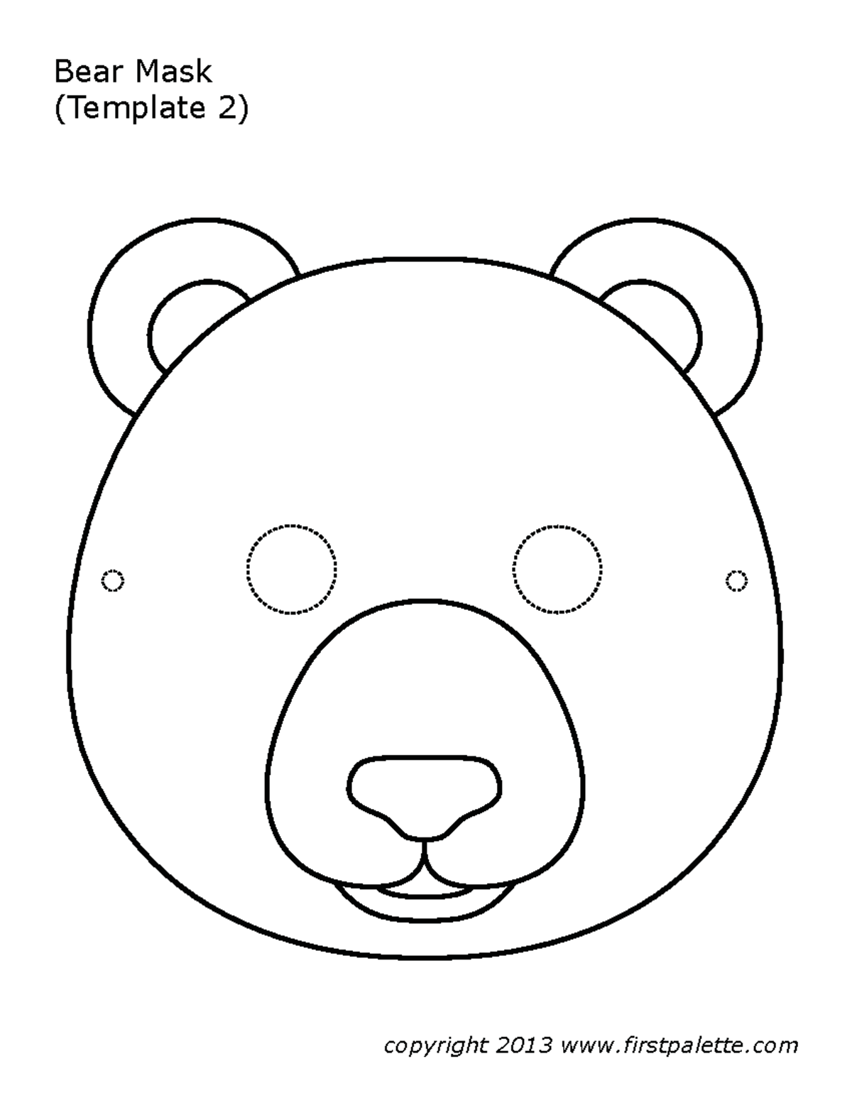 Animal - BEAR WORKSHEET - Bear Mask (Template 2) copyright 2013 Bear ...