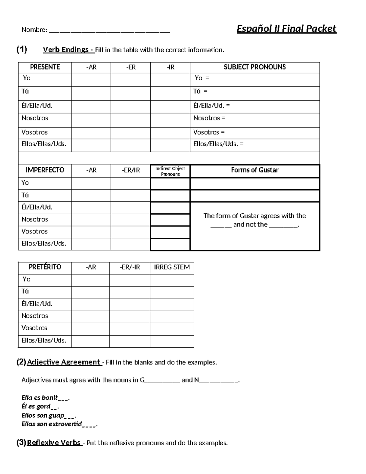 Final Packet 23-24 Spanish II - Nombre ...