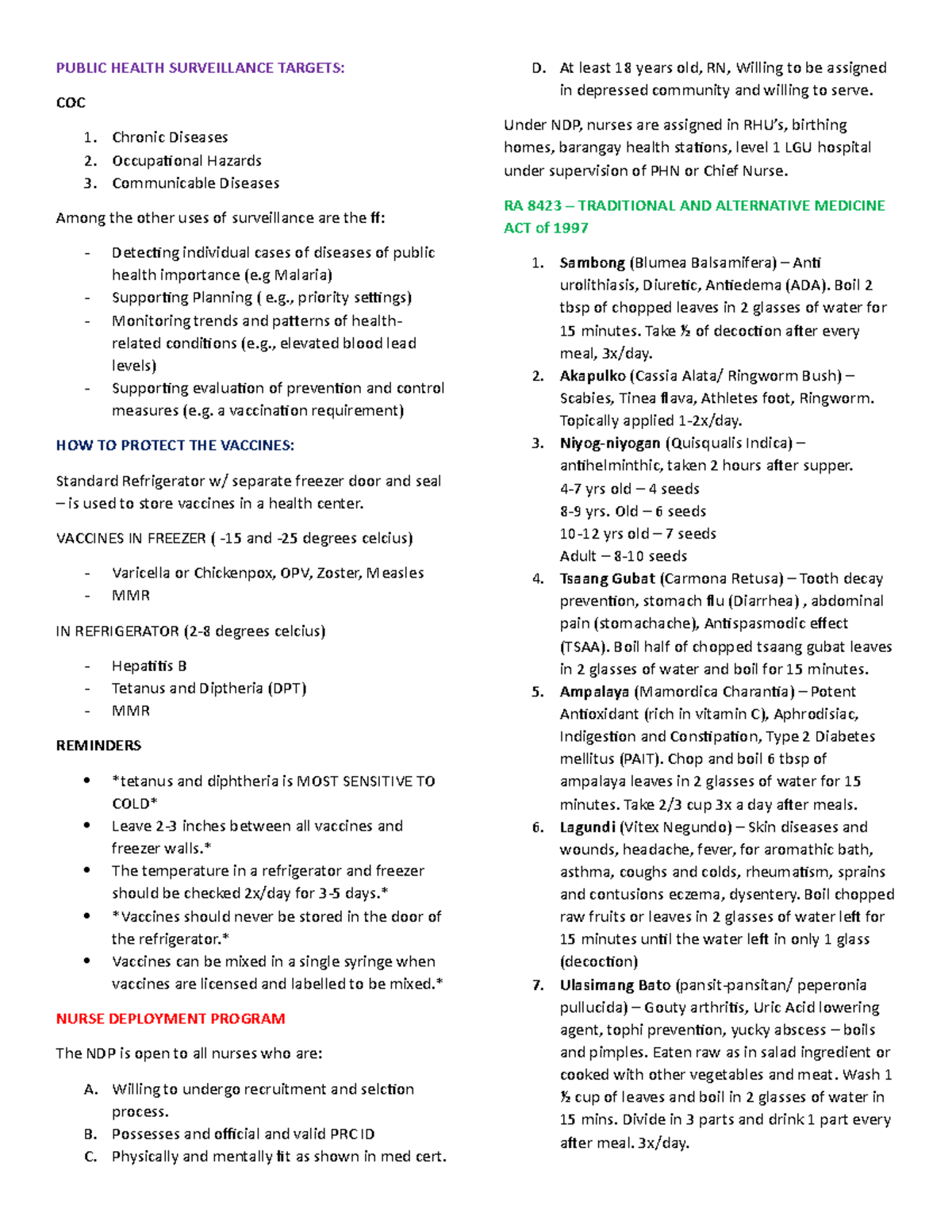 Nurse Astig Notes - PUBLIC HEALTH SURVEILLANCE TARGETS: COC Chronic ...