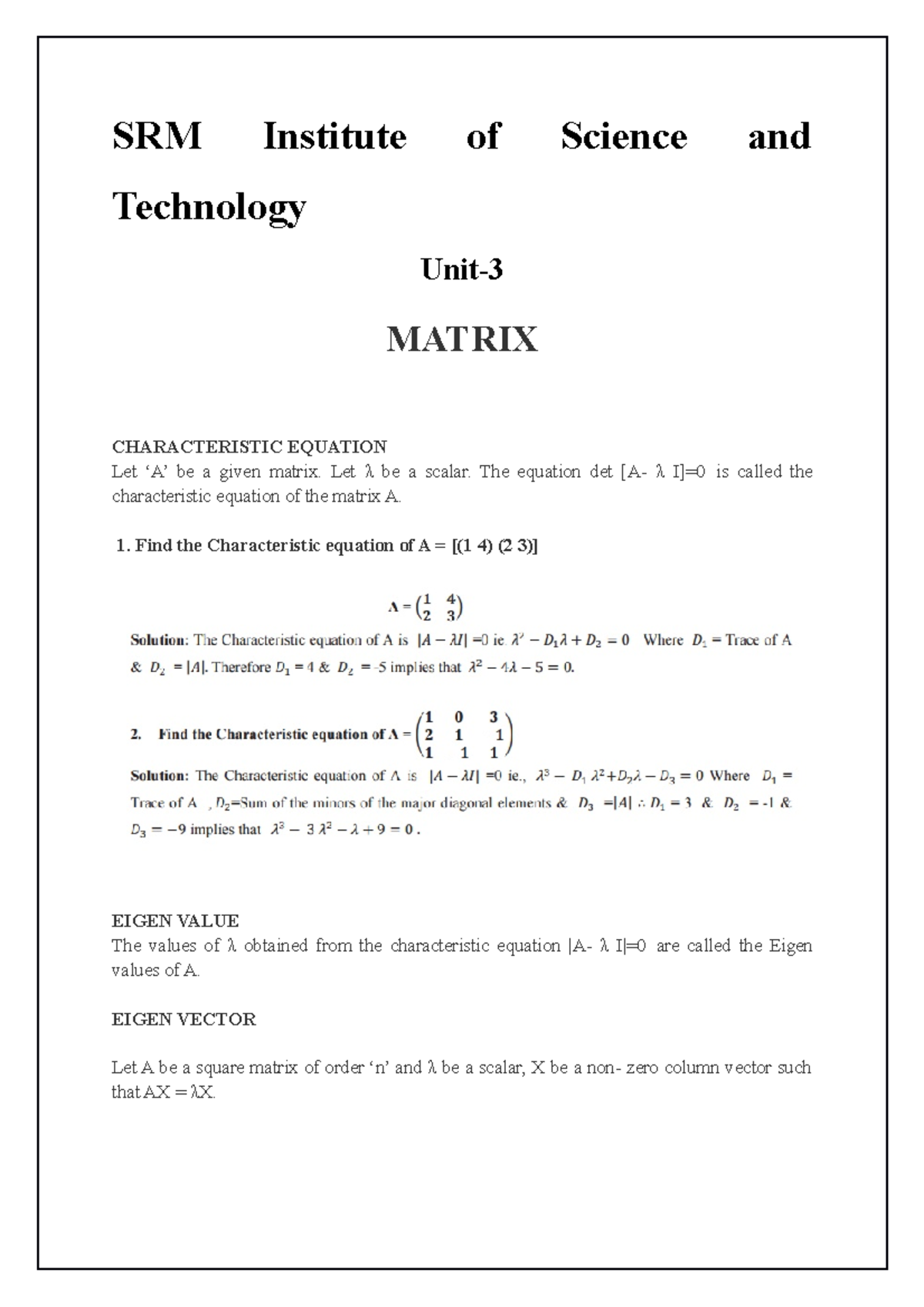 Matrix - SRM Institute of Science and Technology Unit- MATRIX ...