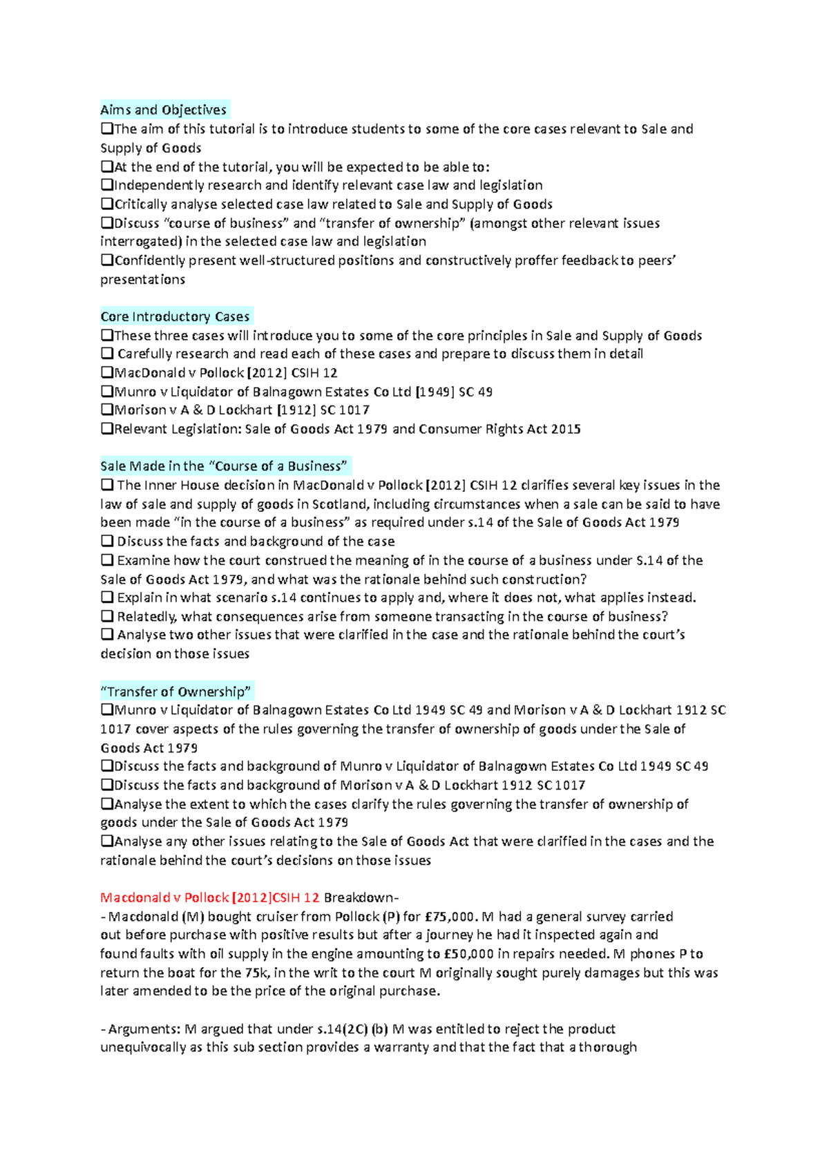 Commercial and consumer contracts tutorial 1 - Aims and Objectives The ...