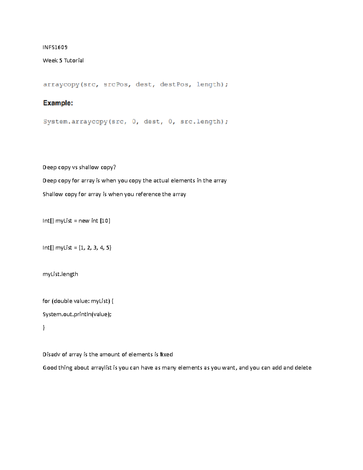 INFS1609 Week 5 Tutorial Notes - INFS Week 5 Tutorial Deep copy vs ...