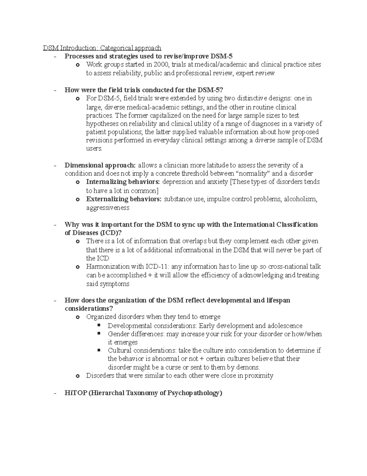 QUIZ 1 Class Notes (Open Note) - DSM Introduction: Categorical approach ...