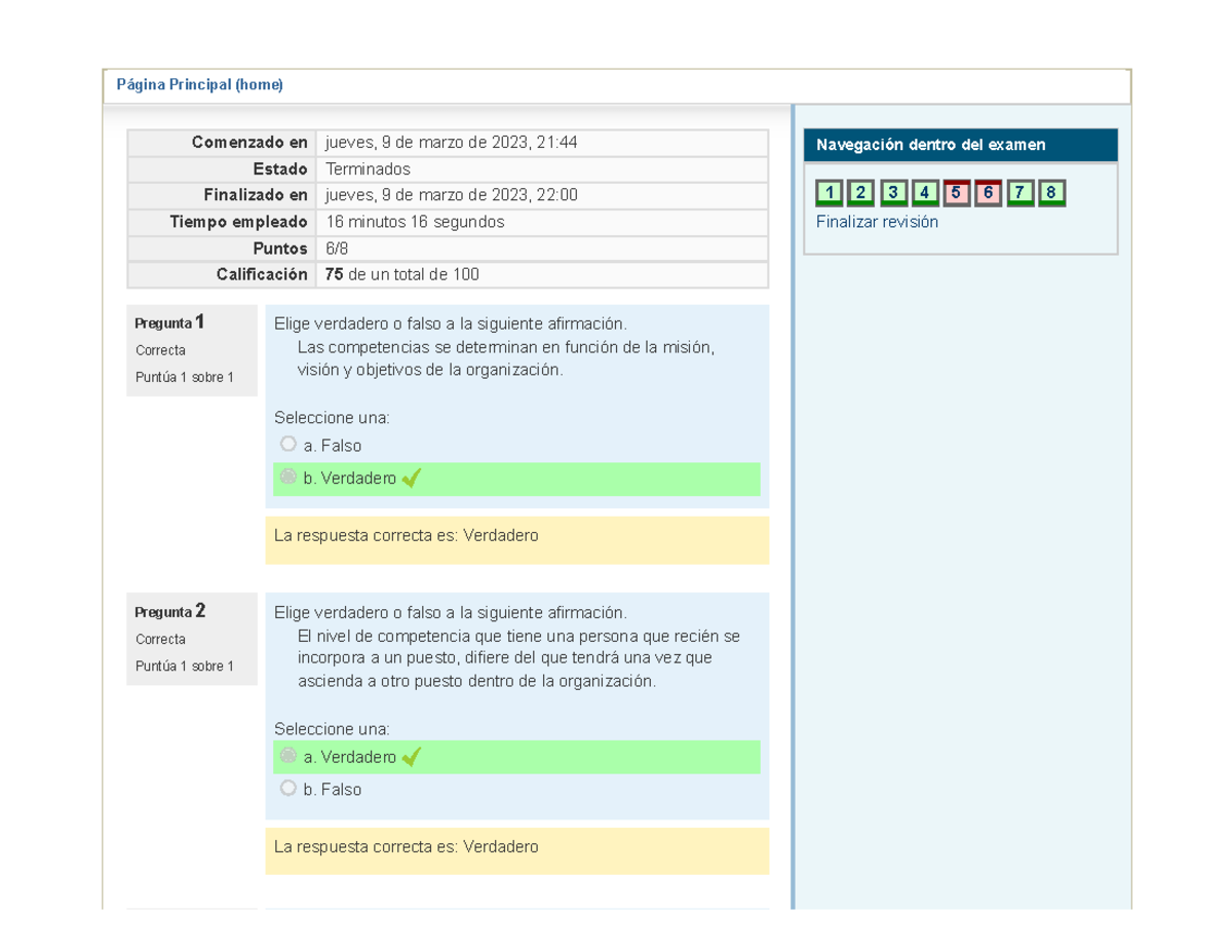 EA1. Talento humano y competencias Cuestionario 1 intento 1 - Página Principal (home) Pregunta 1 ...