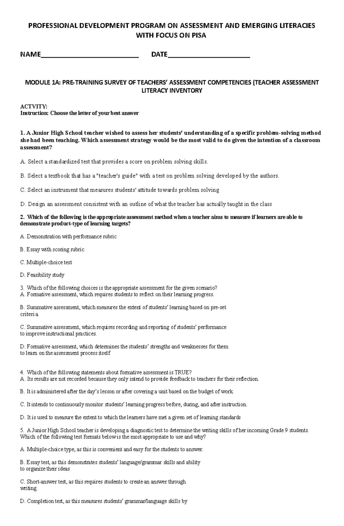 Seminar Output - essay - PROFESSIONAL DEVELOPMENT PROGRAM ON ASSESSMENT ...