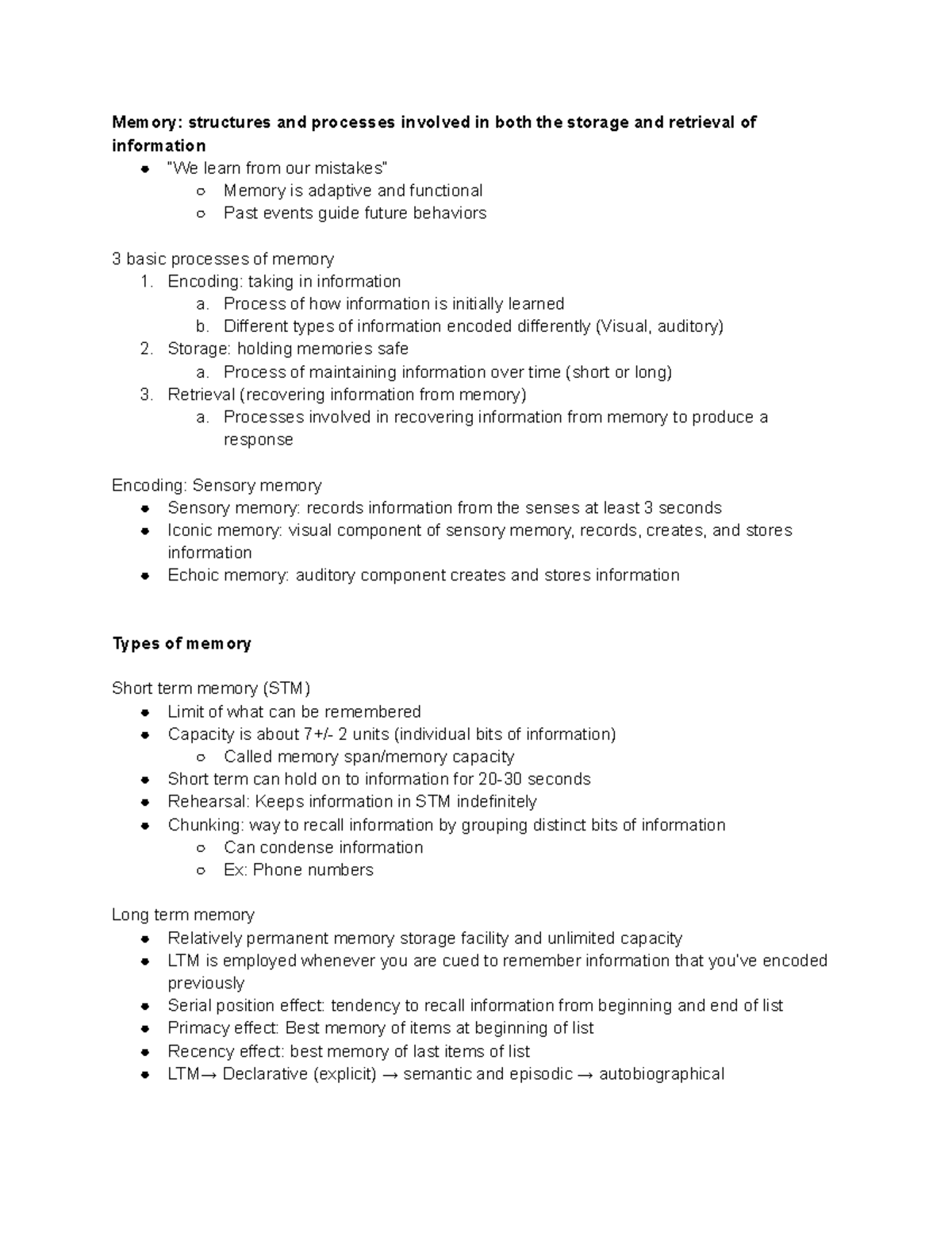 9. Memory - Memory: structures and processes involved in both the ...