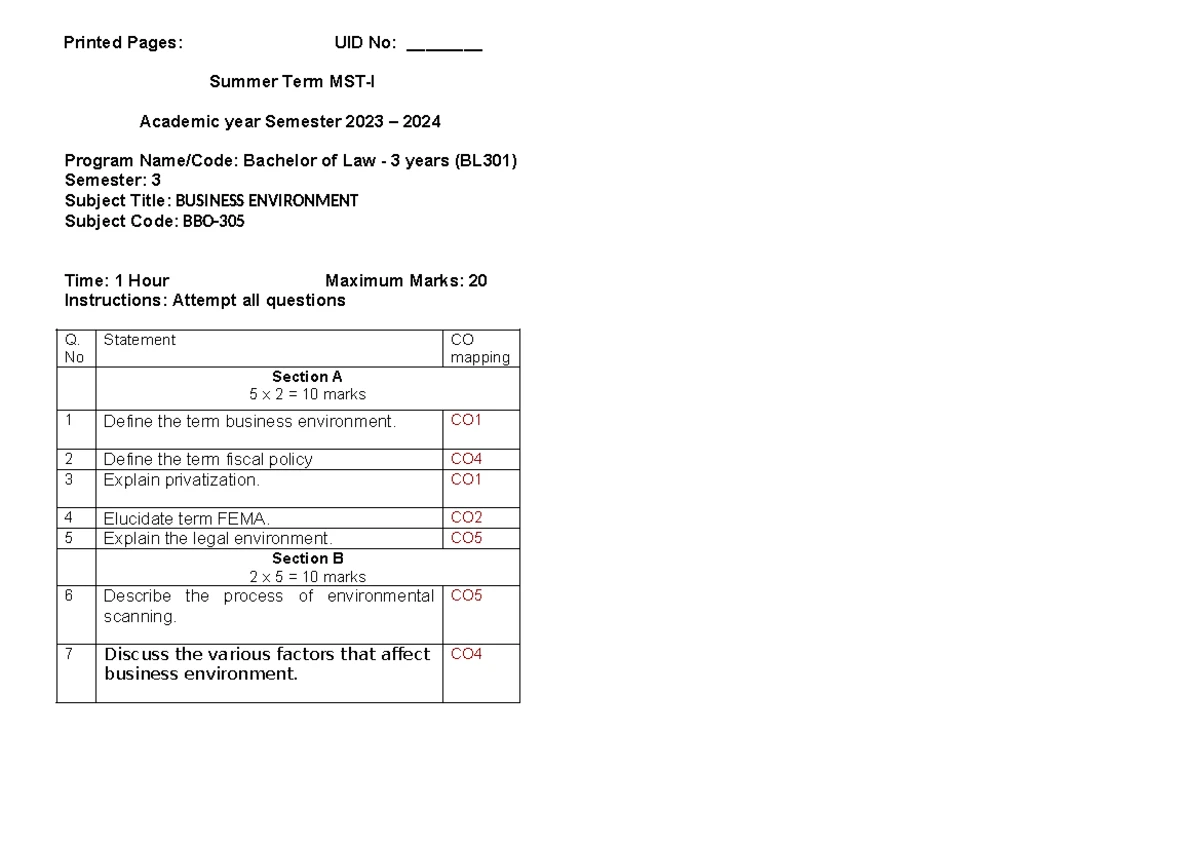 MSMEs question paper - It is relevant - Proposed Format of Question ...