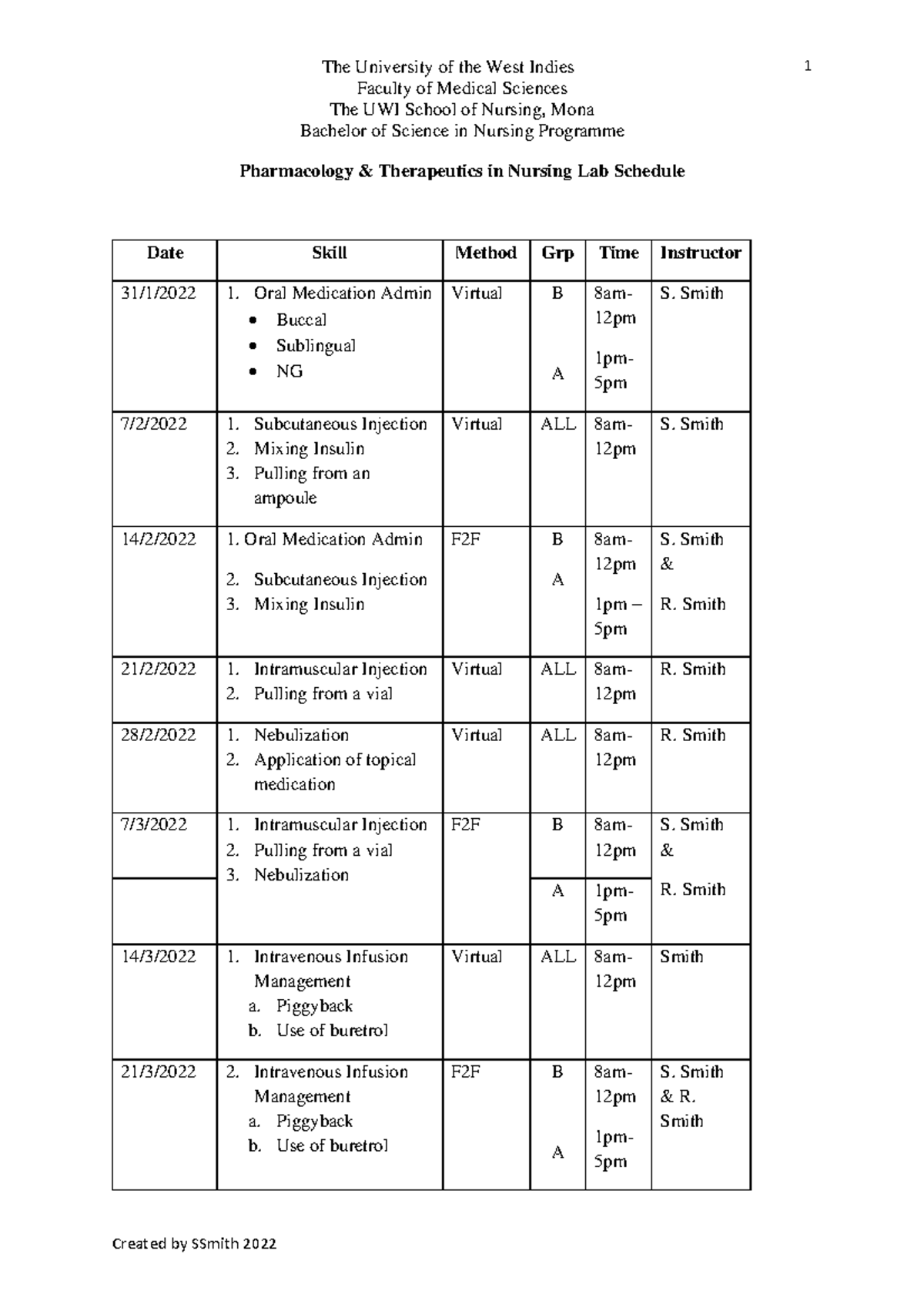 Skill Schedule - The University of the West Indies Faculty of Medical ...