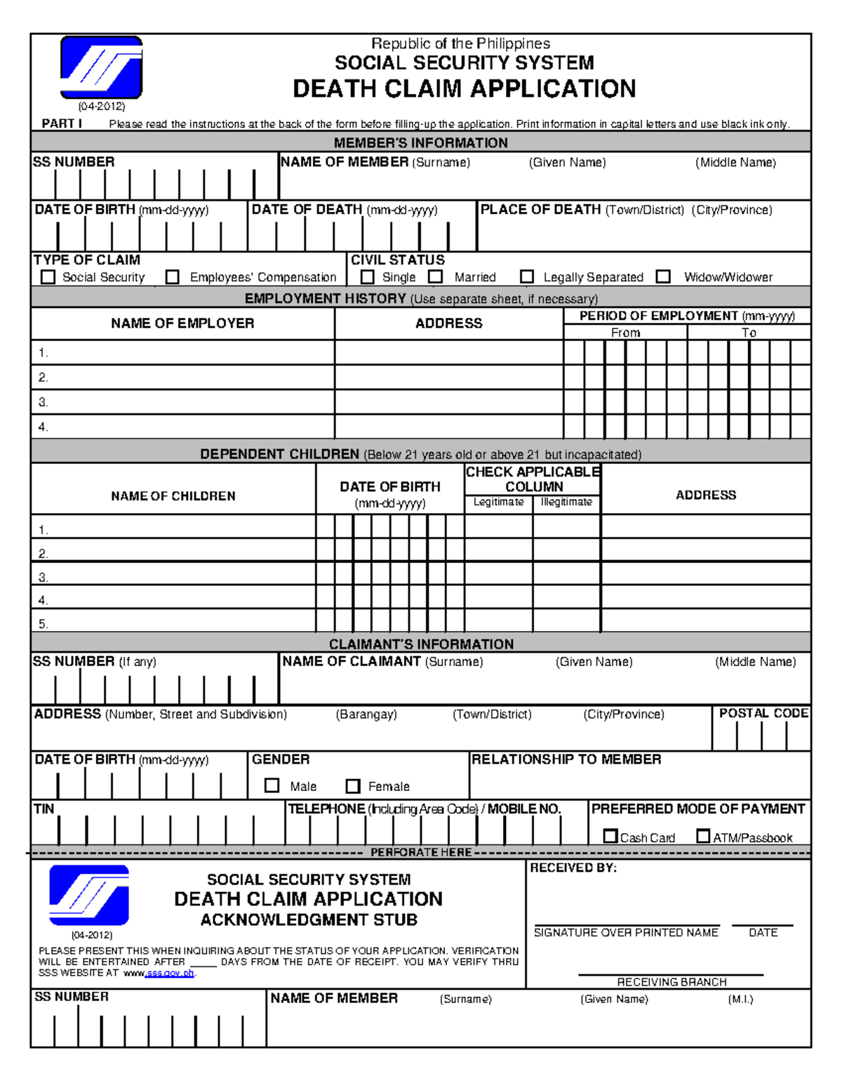 SSSForm Death Claim - Republic of the Philippines SOCIAL SECURITY ...
