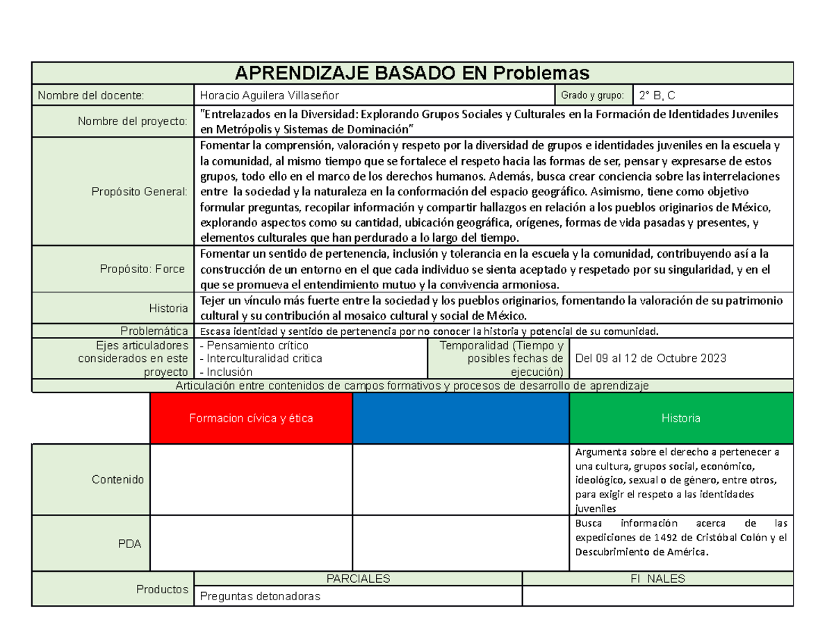 Proyecto Basado EN Problemas Segundo Grado - APRENDIZAJE BASADO EN Problemas Nombre del docente ...