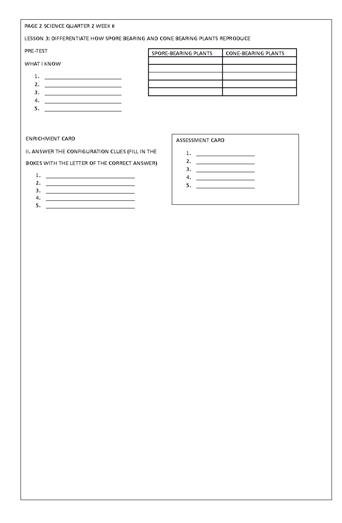 Answer Sheet IN Science WEEK 6 - PAGE 2 SCIENCE QUARTER 2 WEEK 6 LESSON ...
