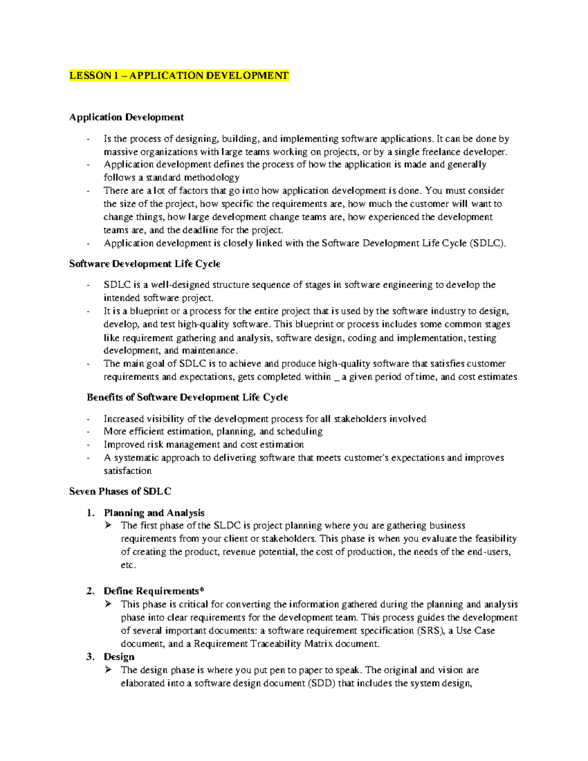 Lesson 1 - Application Development - LESSON 1 – APPLICATION DEVELOPMENT ...