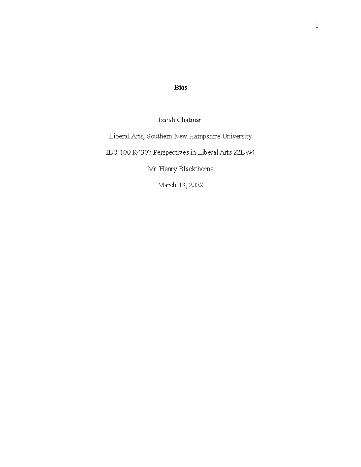Bias - Bias Isaiah Chatman Liberal Arts, Southern New Hampshire ...