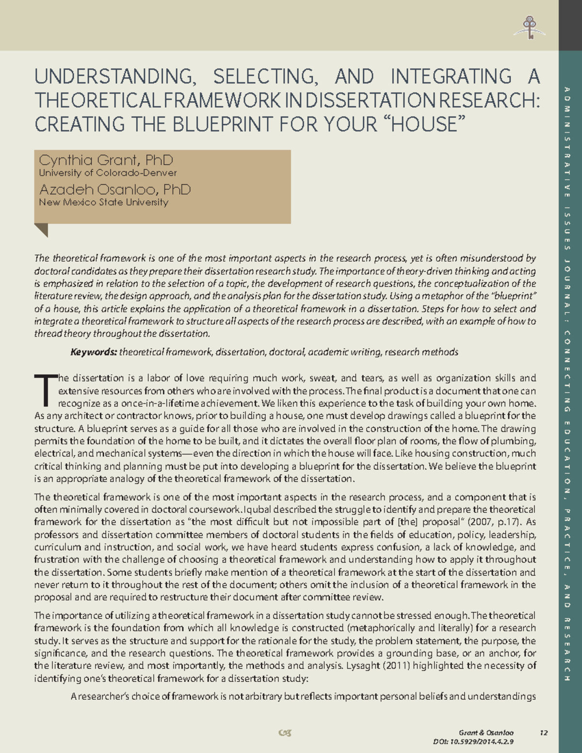 Integrating Theoretical Framework A D M I N I S T R A T I V E I S S U E S J O U R N A L C O