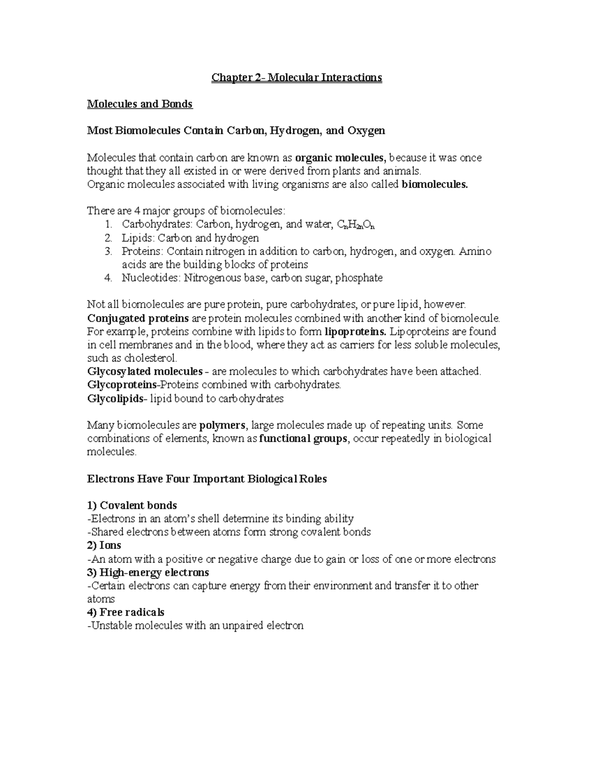 Chapter 2-Molecular Interaction - Chapter 2- Molecular Interactions ...
