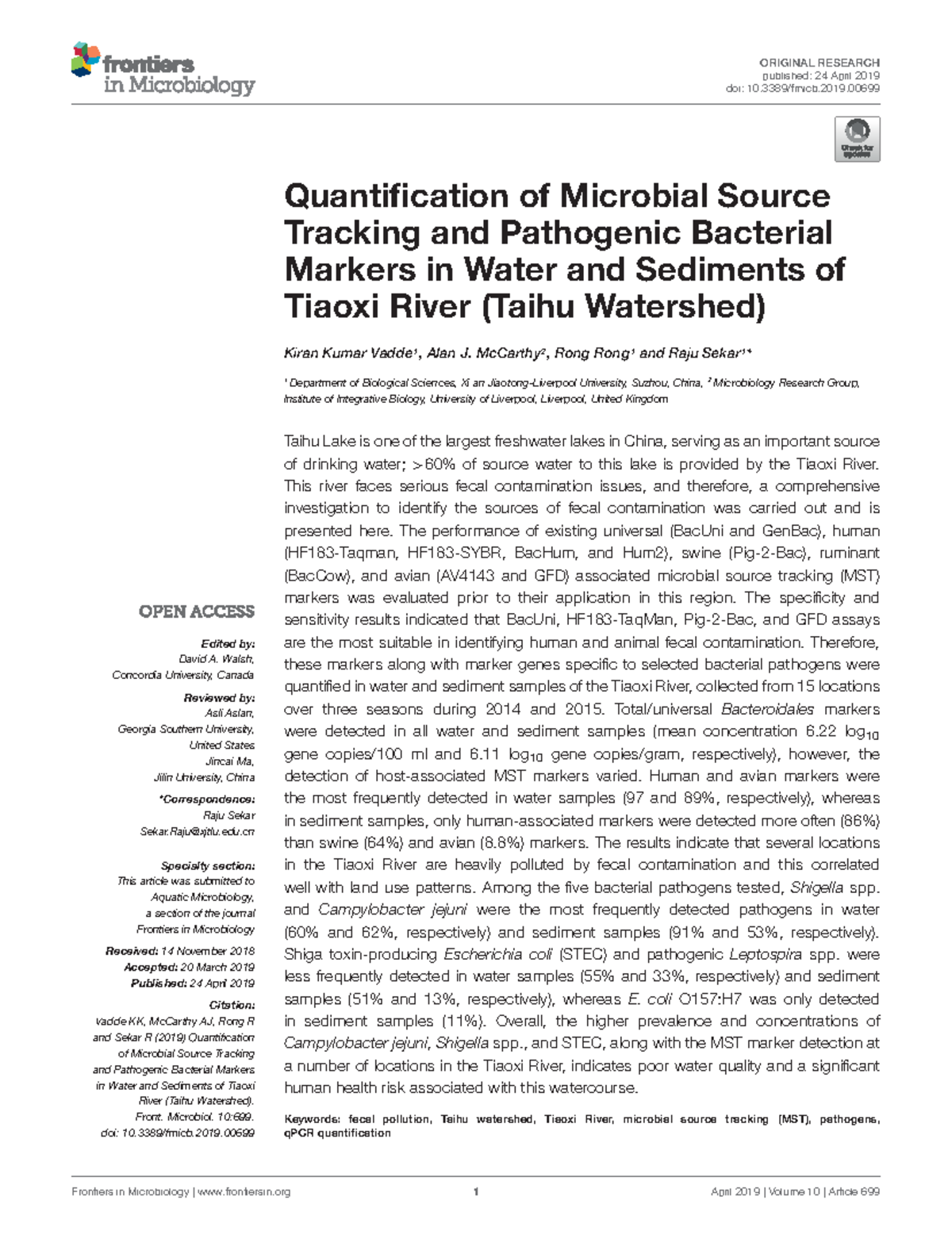Quantification of Microbial Source Tracking and Pa - ORIGINAL RESEARCH ...