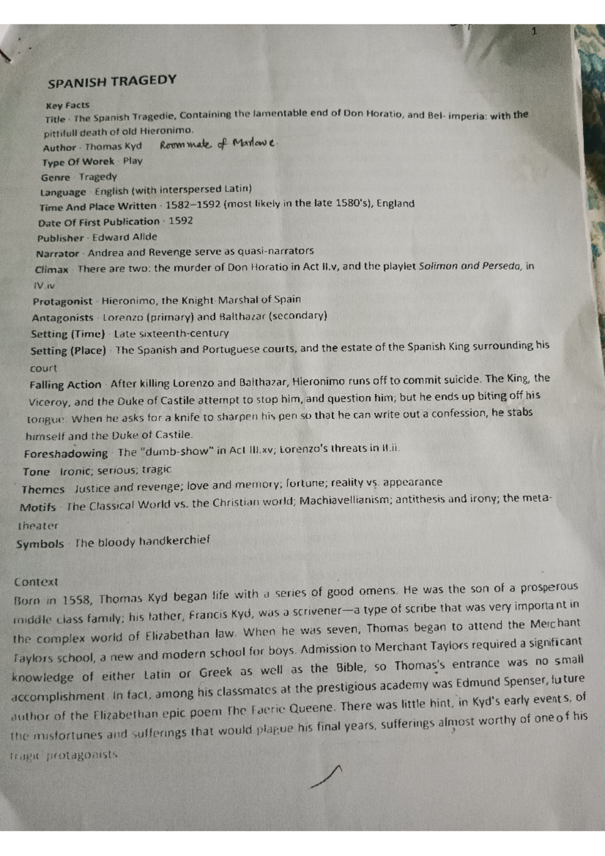 Spanish Tragedy Bt Thomas Kyd summary - MA English Language and ...