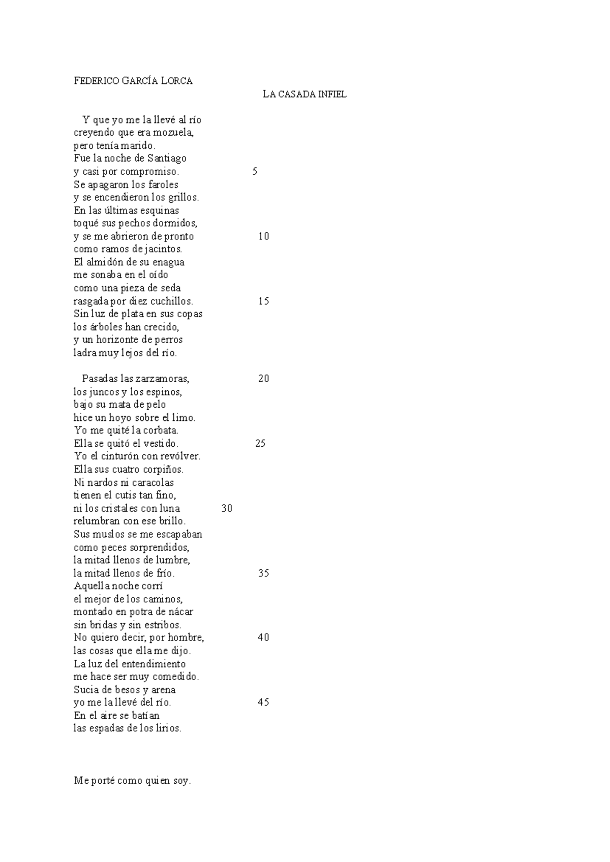 4 La Casada Infiel 2 Federico GarcÍa Lorca La Casada Infiel Y Que Yo Me La Llevé Al Río