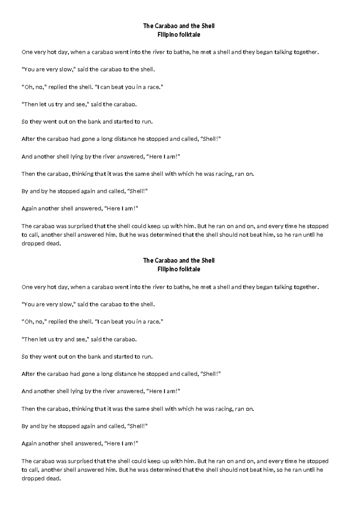 Filipino folktale - n/a - The Carabao and the Shell Filipino folktale ...
