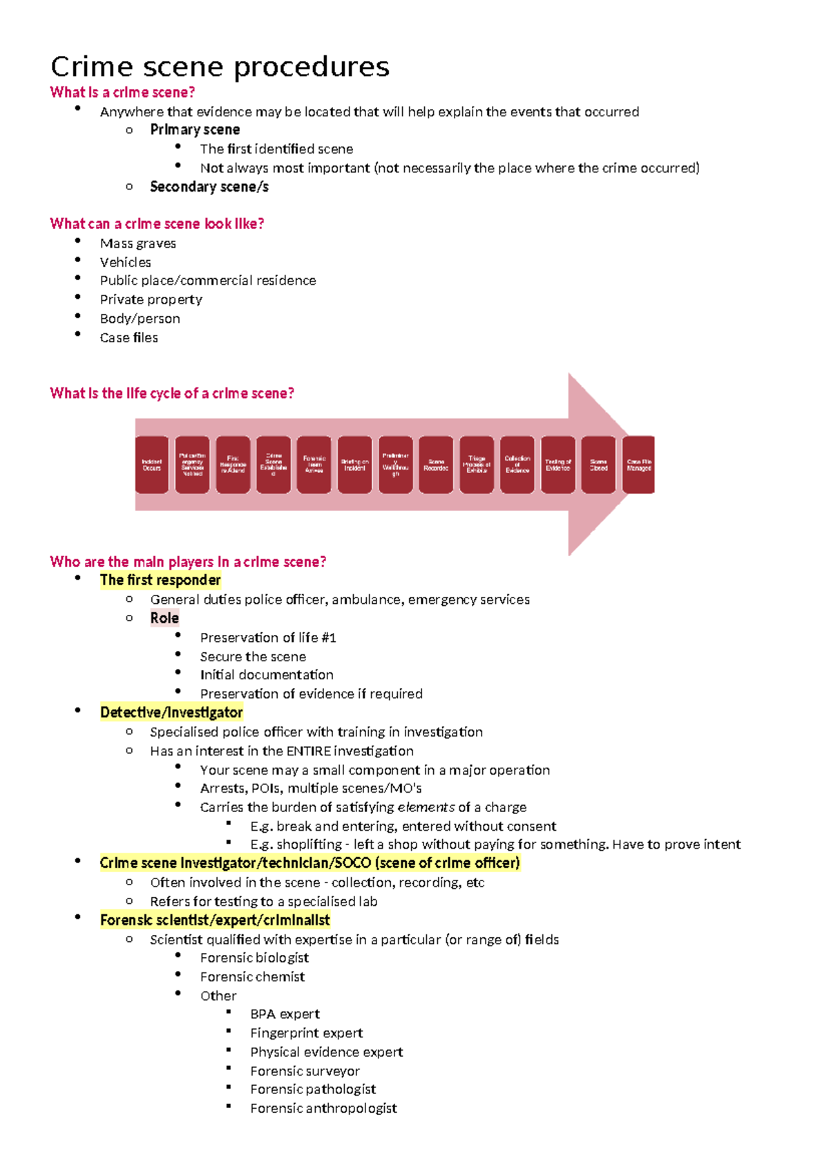 BIO315 WEEK1-4 notes - Crime scene procedures What is a crime scene ...