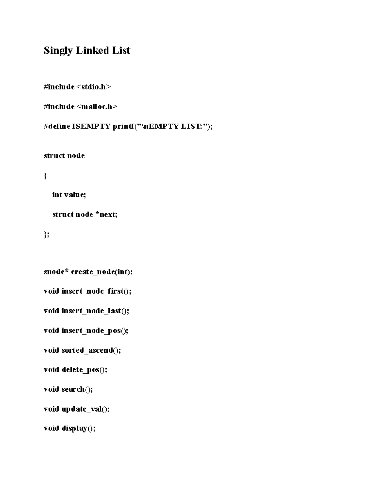 2singly Linked List Notes Singly Linked List Include Include 6572