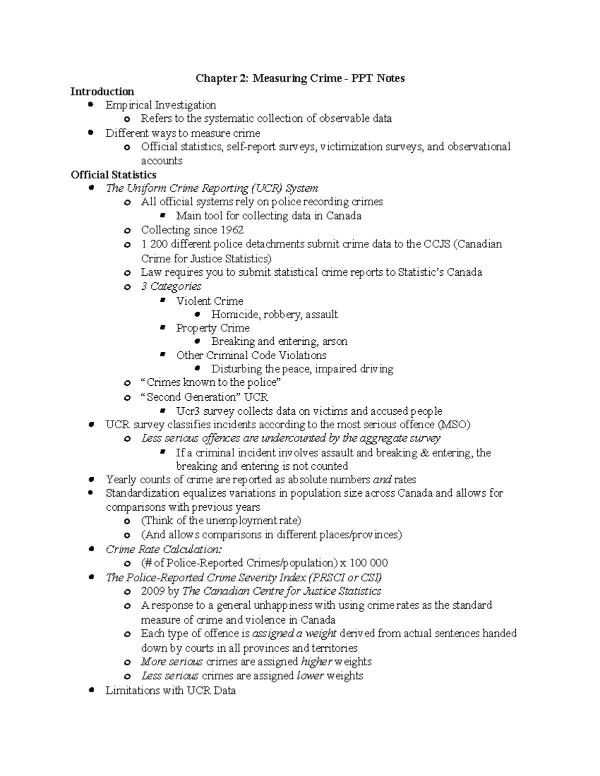 SOC1500 Chap 2 PPT Notes - Chapter 2: Measuring Crime - PPT Notes ...