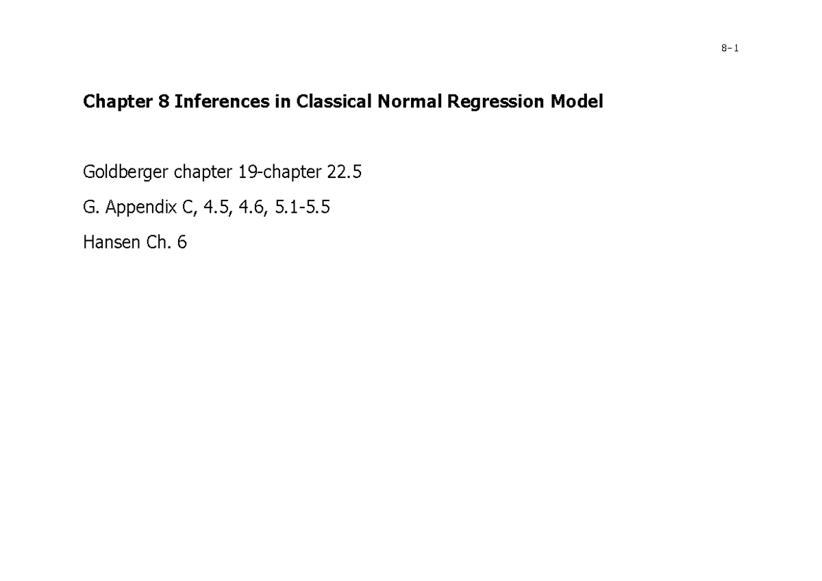 Note 8 Inferences In Classical Normal Regression Model(class) - Chapter 8 Inferences in ...