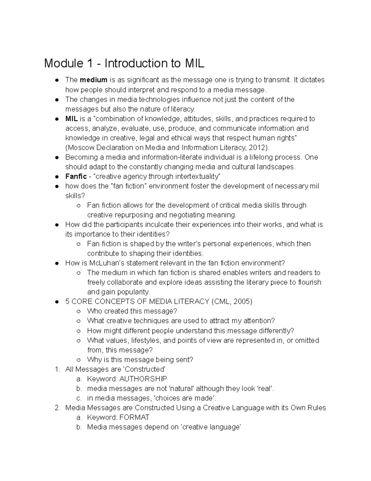 [MIL] Notes - Module 1 - Introduction to MIL The medium is as ...