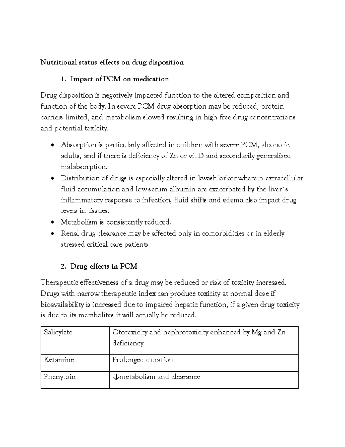 Nutritional status effects on drug disposition - In severe PCM drug ...