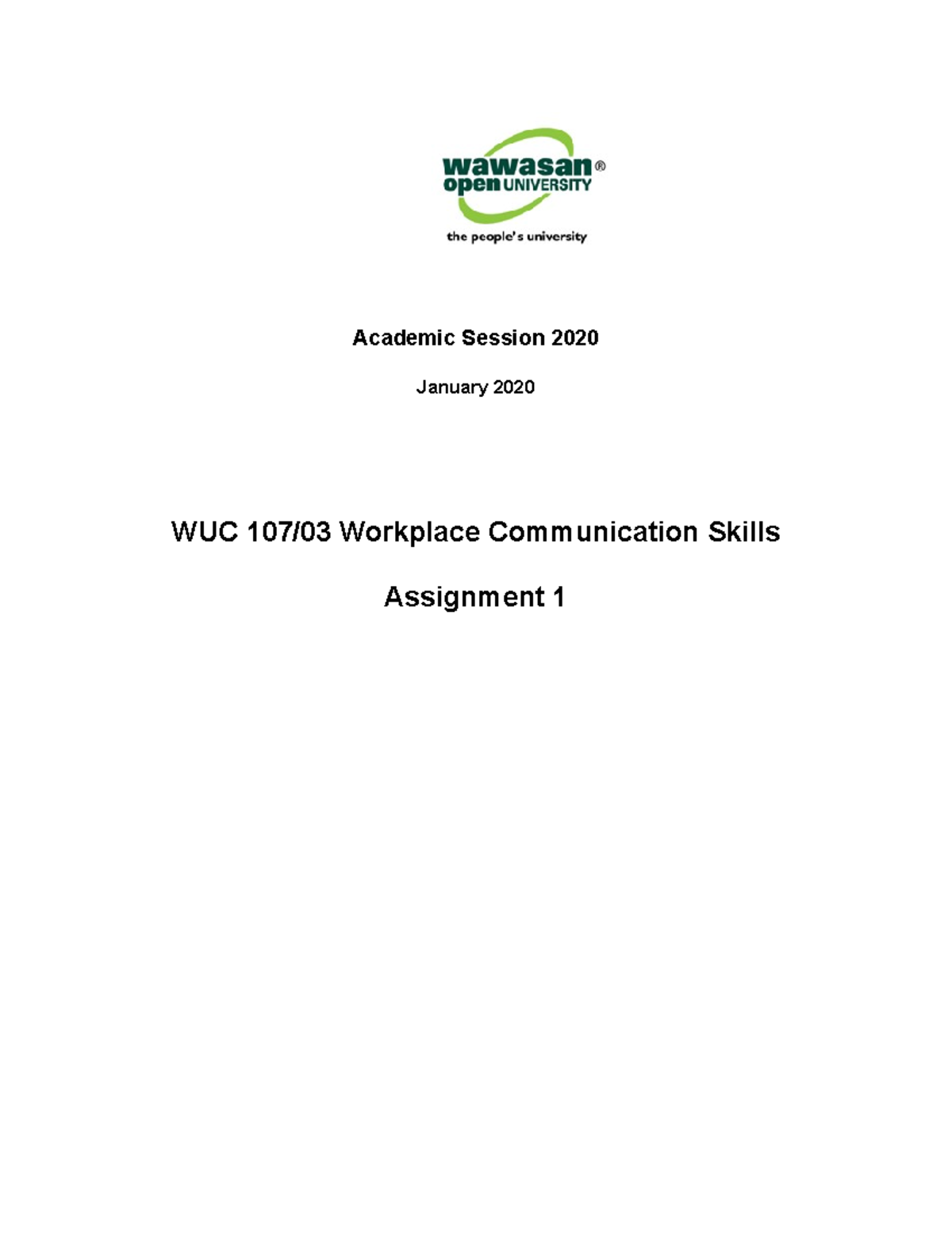 Assignment 1 Workplace Com Jan 2020(question) - Academic Session 2020 ...