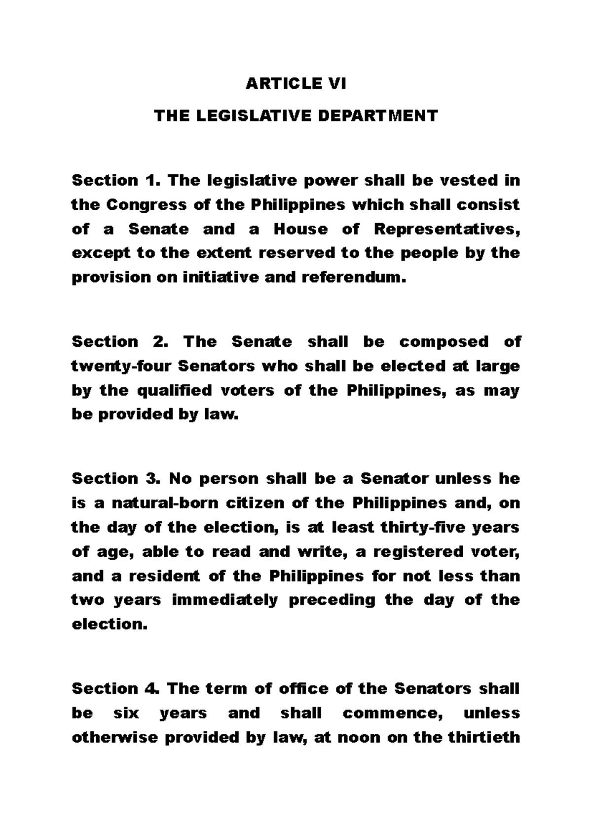 Article VI Legislative Department - ARTICLE VI THE LEGISLATIVE ...