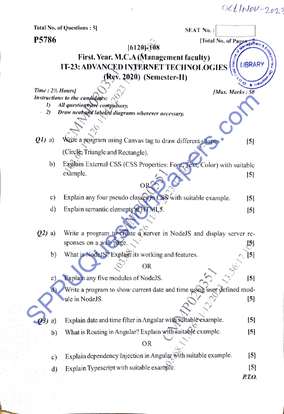 Postgraduate-pg master-computer-applications-mca semester-2 2023 november - Studocu