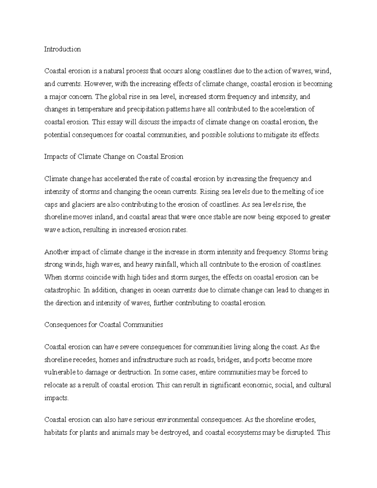 Title The Impacts of Climate Change on Coastal Erosion - Introduction ...