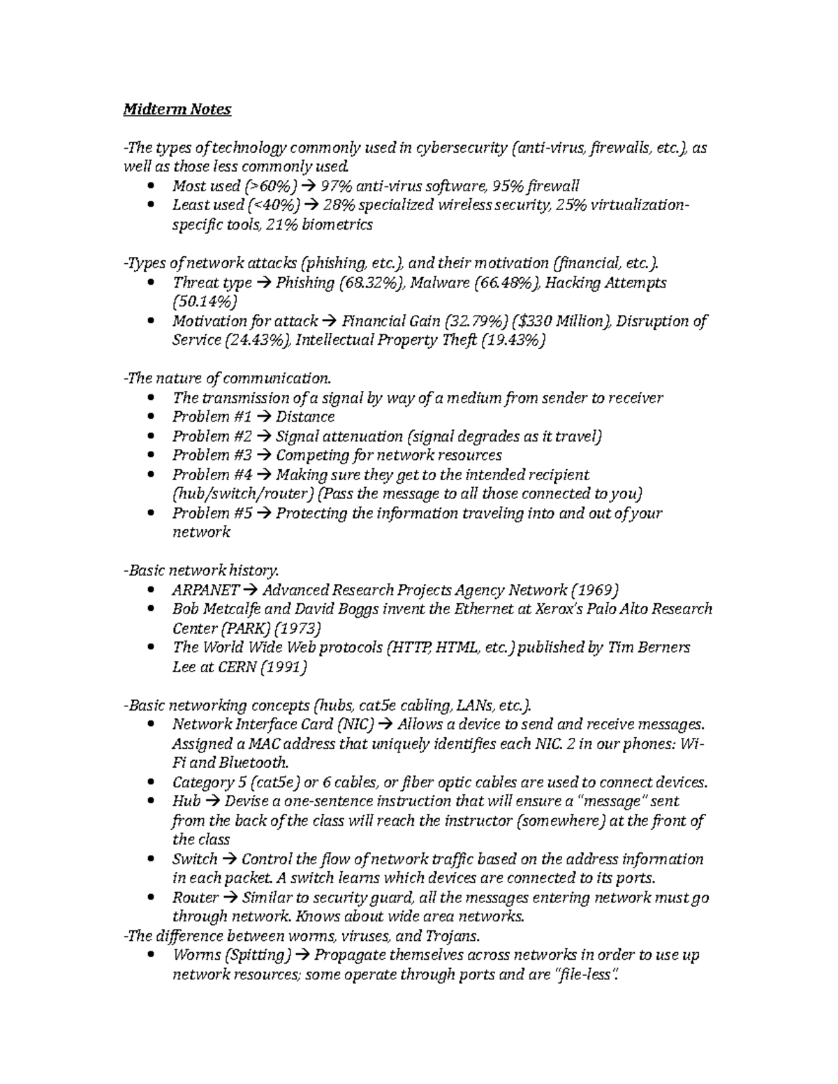 Midterm Notes - Document that was mandatory to get a good grade in the ...