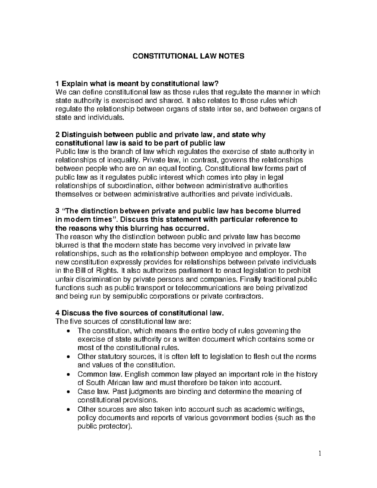 Constitutional Notes - CONSTITUTIONAL LAW NOTES 1 Explain what is meant ...