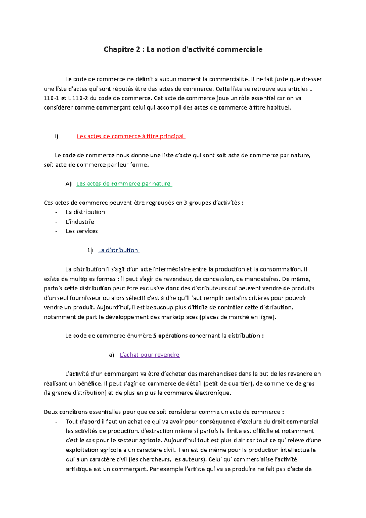 Chapitre 2 la notion d'activité commerciale - Chapitre 2 : La notion d’activité commerciale Le ...