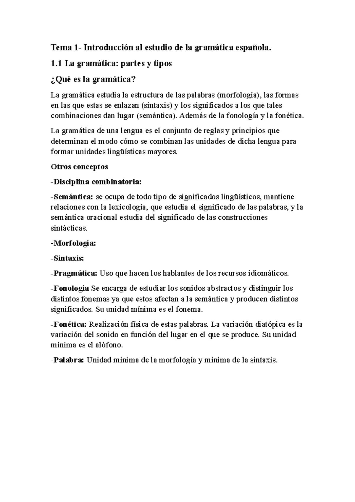 Tema 1- Introducción al estudio de la gramática española - 1 La ...
