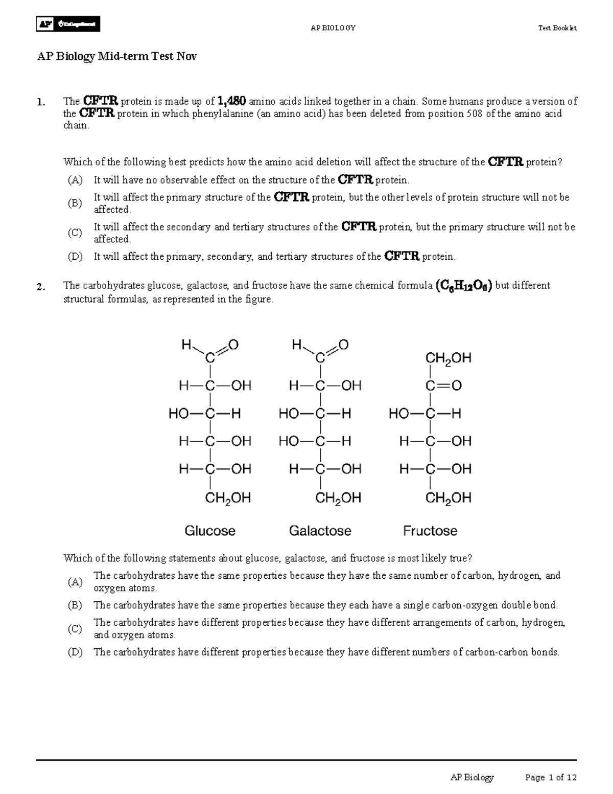 APBiology Midterm Test Nov - The protein is made up of amino acids ...
