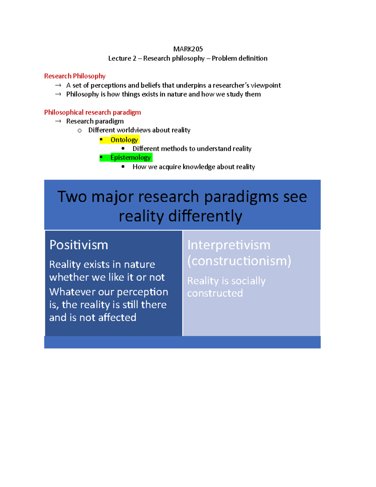 Lecture 2 – Research philosophy – Problem definition - MARK Lecture 2 ...