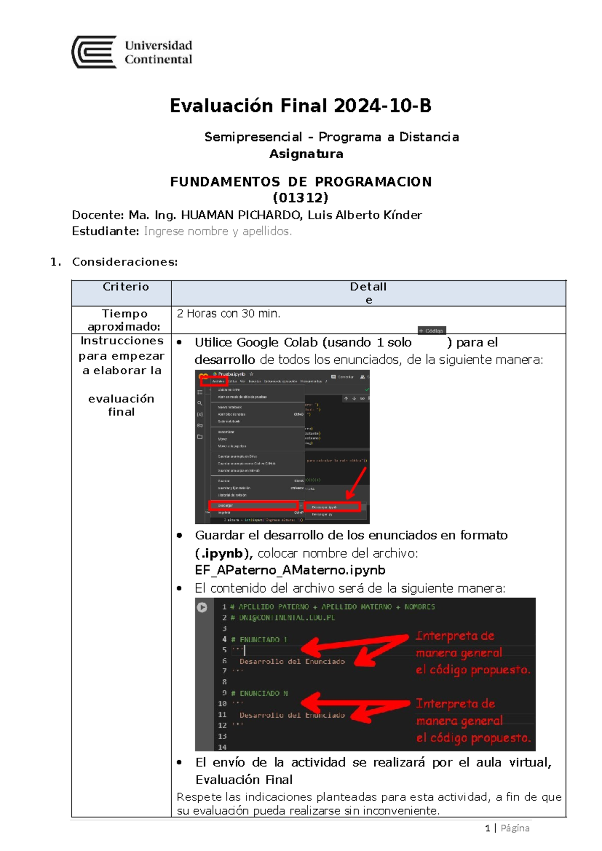 EVALUACION FUNDAMENTOS DE PROGRAMACION 2023 - Evaluación Final 2024-10-B Semipresencial ...