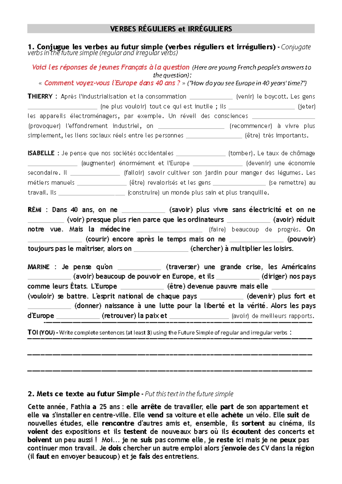 Copy of Futur Simple Tuesday and Wednesday - VERBES RÉGULIERS et ...