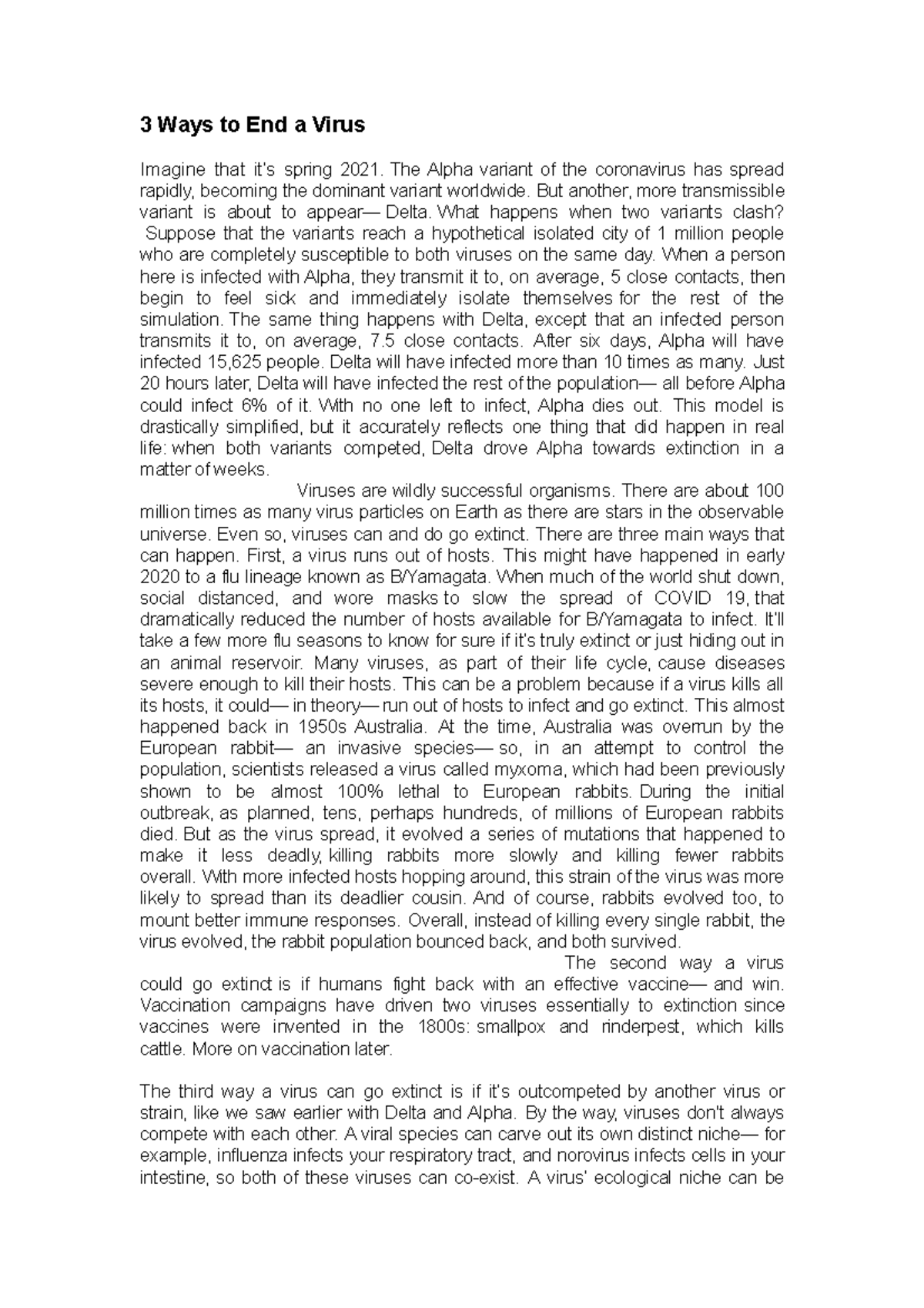 3 Ways to End a Virus - 3 Ways to End a Virus Imagine that it’s spring ...