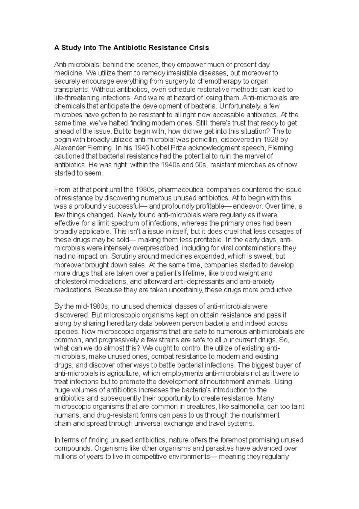 A Study into The Antibiotic Resistance Crisis - A Study into The ...