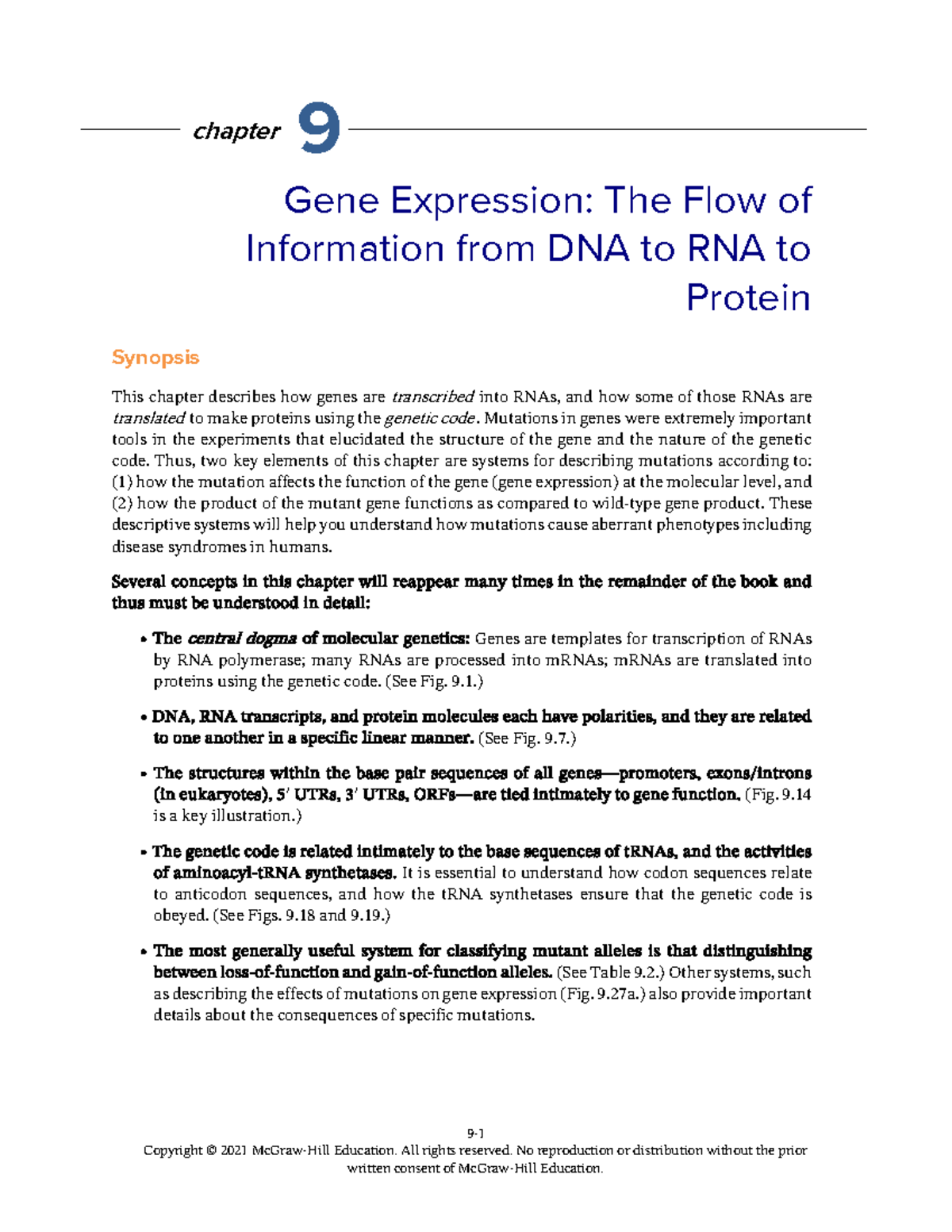 Goldberg Genetics 7e CH09 SMSG pdf - 9- Copyright © 2021 McGraw-Hill Education. All rights ...
