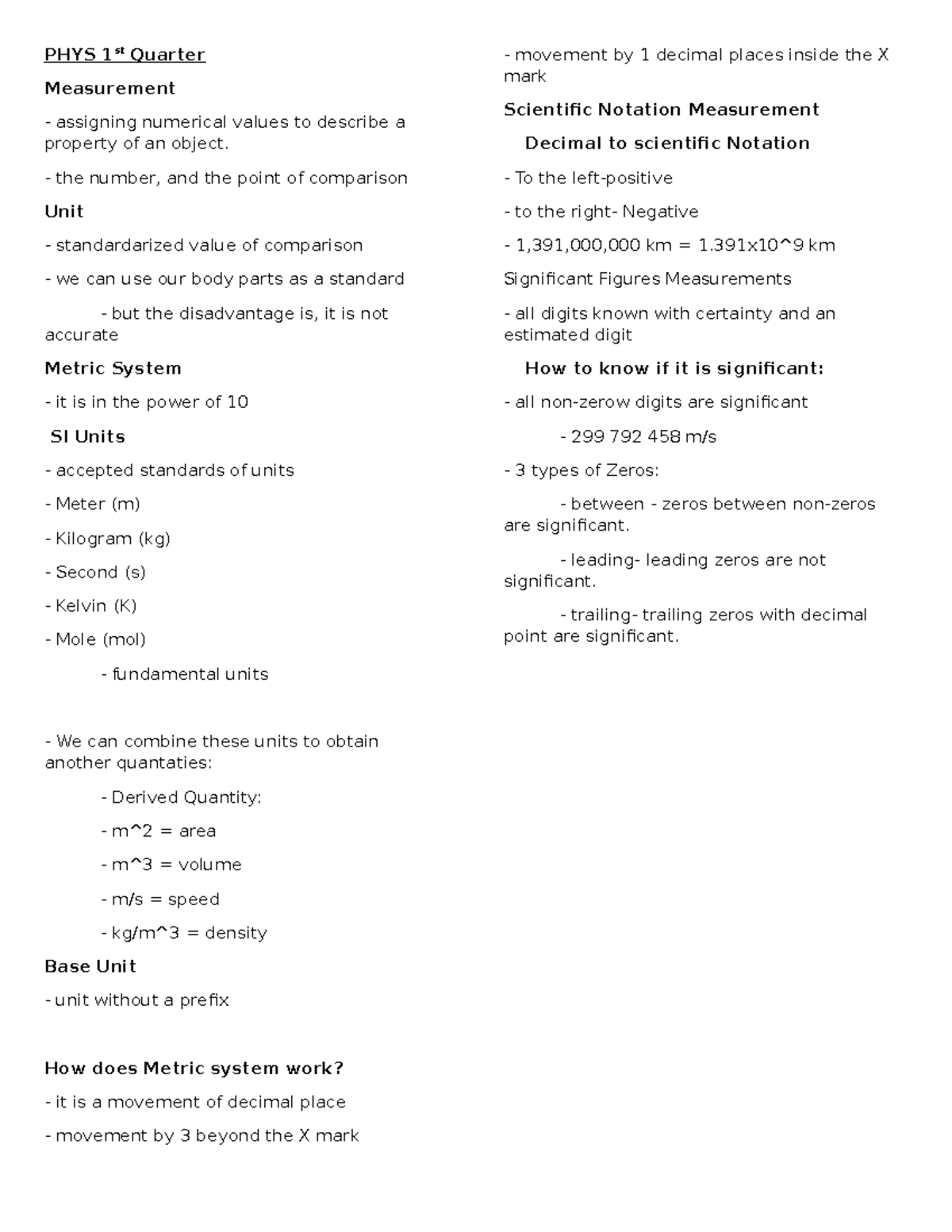 Phys 1st quarter - pHYSICS - PHYS 1 st Quarter Measurement - assigning ...