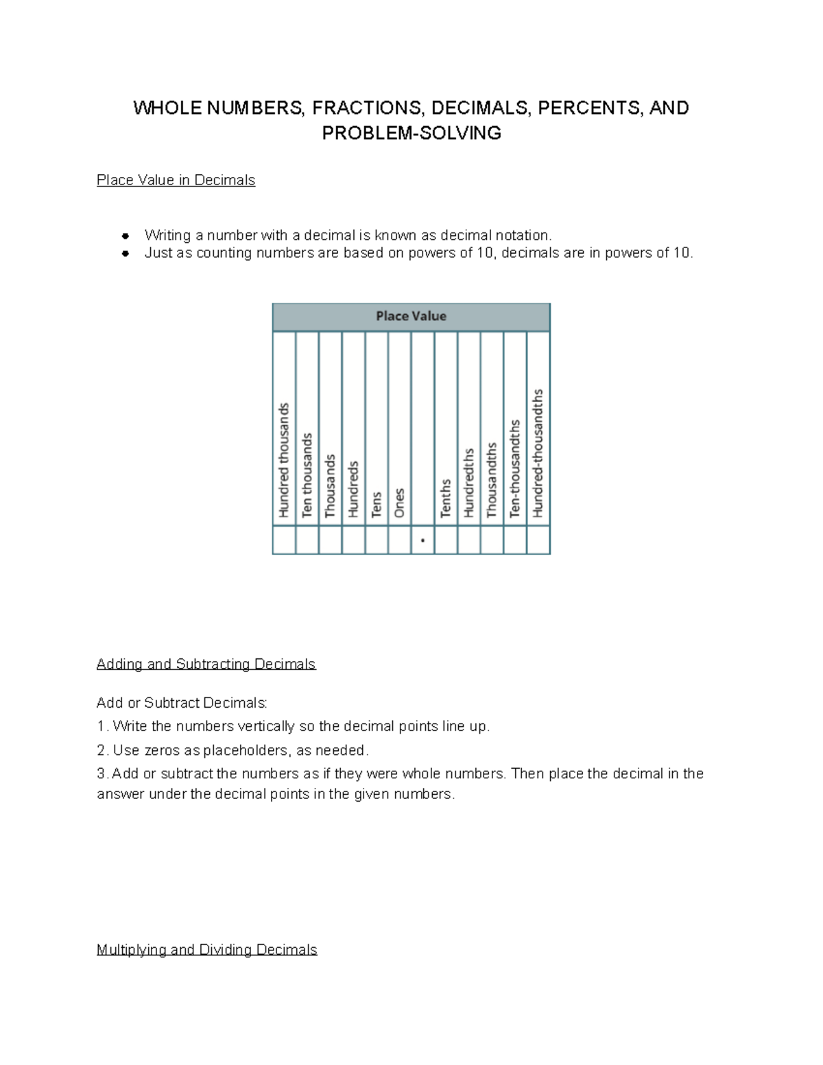 Accounting for Managers Notes 2 - WHOLE NUMBERS, FRACTIONS, DECIMALS ...