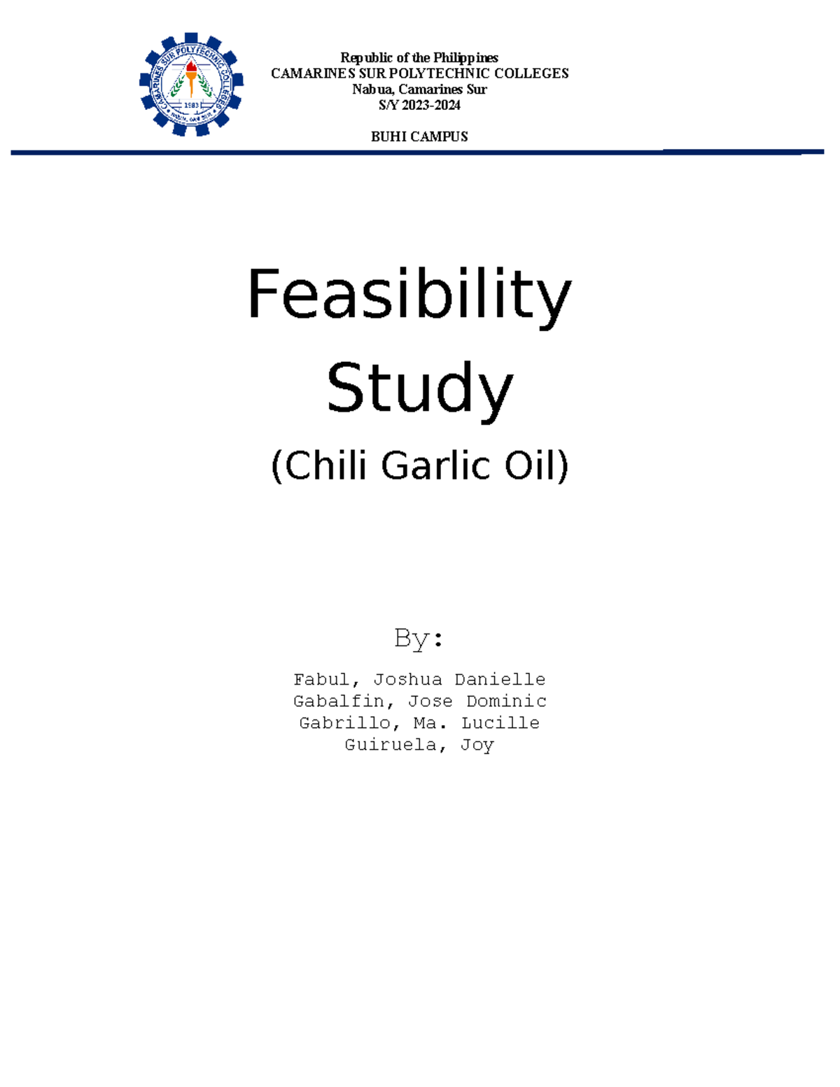 Feasibility - assignment - Republic of the Philippines CAMARINES SUR ...
