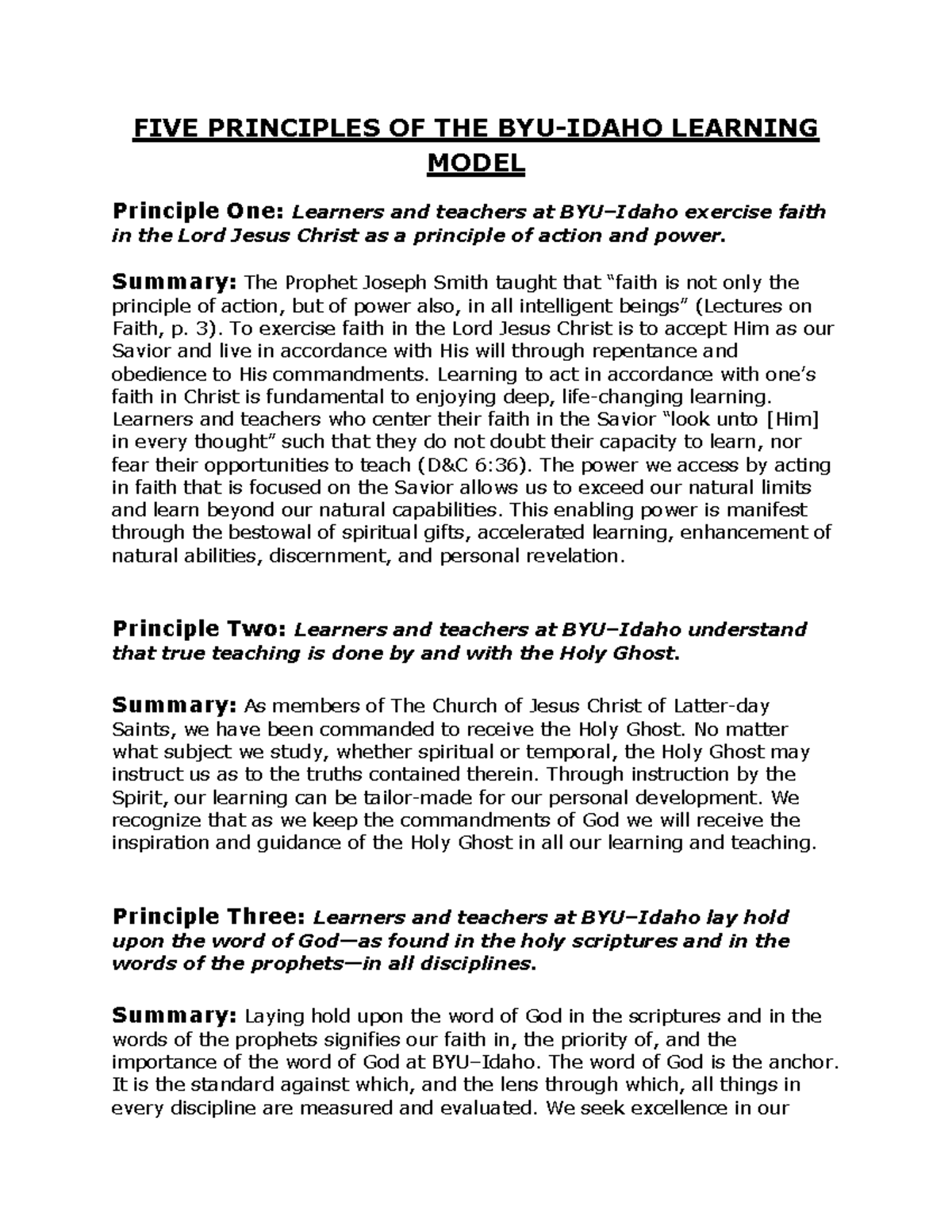 Learning Model Principles - FIVE PRINCIPLES OF THE BYU-IDAHO LEARNING ...
